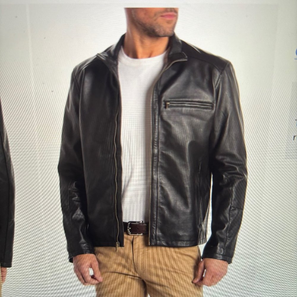 Cole Haan Men's Washed Black Leather Jacket Large - Gem